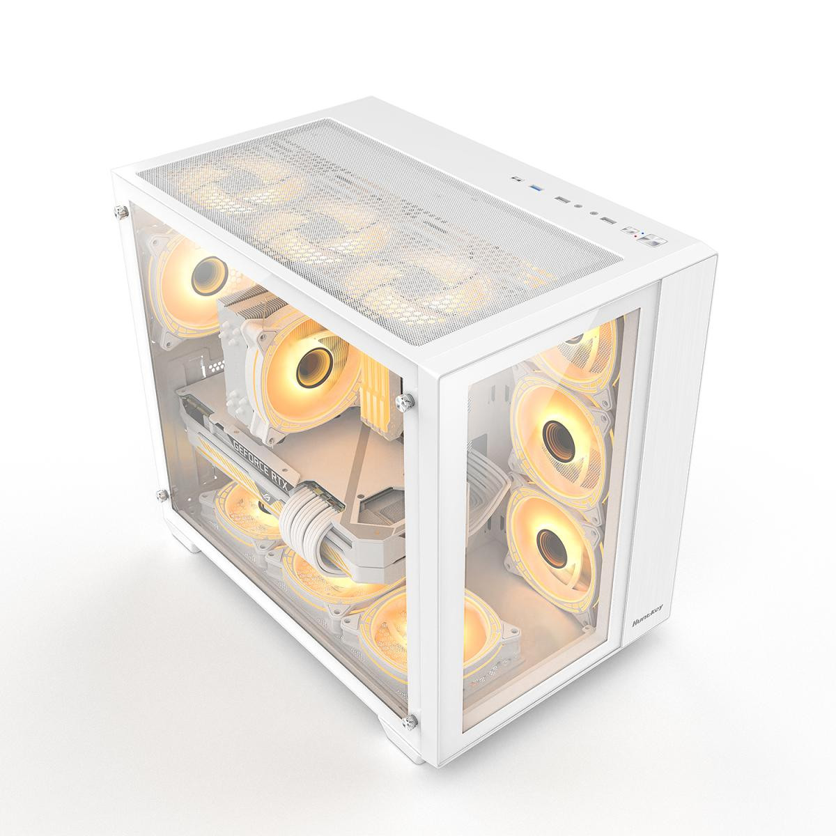 Huntkey S980 Tornado Full View Gaming Case with 4 ARGB Fans -White